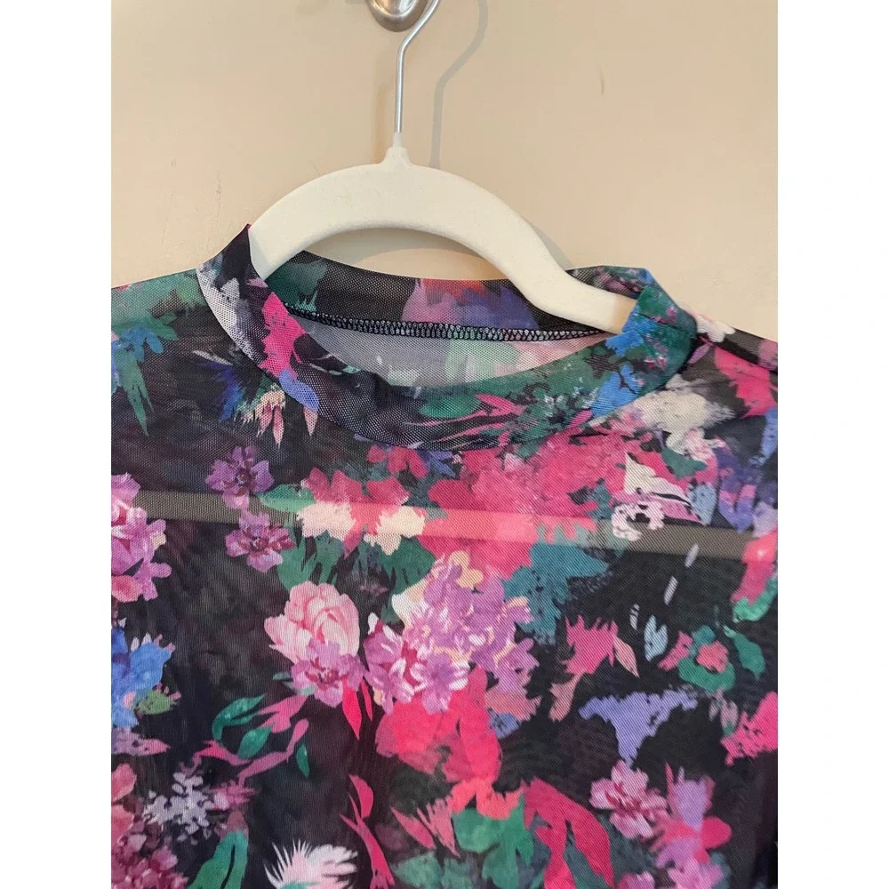 Tops | Sheer Floral Mesh Layering Top Size Xxl Fairy Y2k Long Sleeve ...